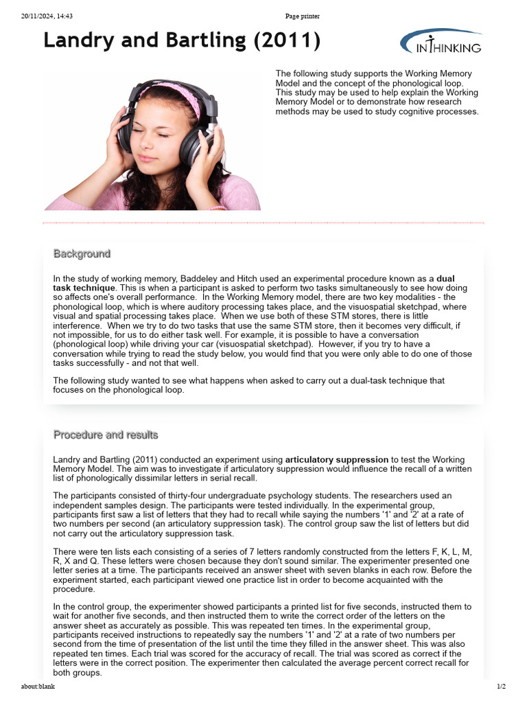 Landry and Bartling 2011 Working Memory Model | PDF | Behavioural ...