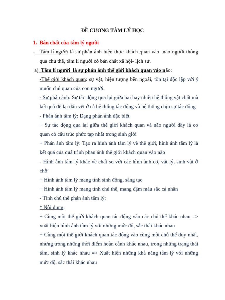 Đề cương TLH-SV | PDF