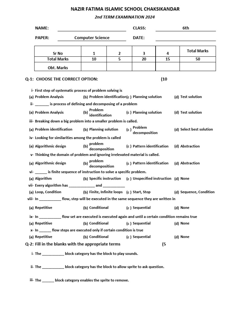 Class 6 Computer Science | PDF | Algorithms | Sequence