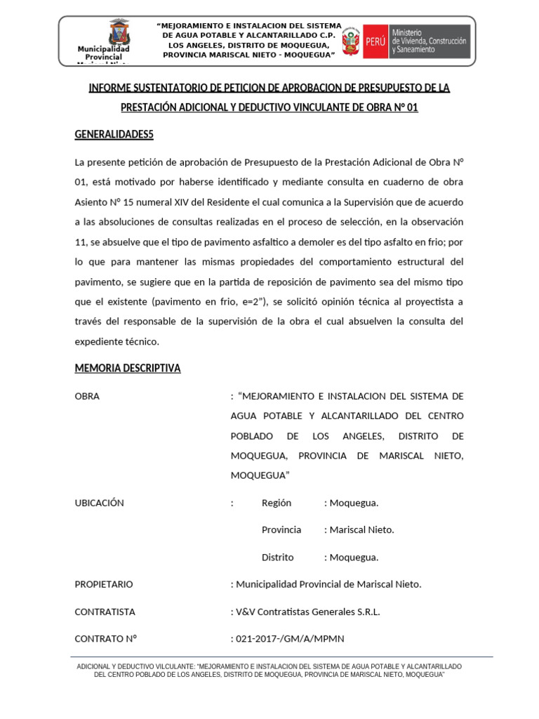 ADICIONAL DE OBRA 01 - PAVIMENTO OBRA LOS ANGELES | PDF | Presupuesto | Alcantarillado