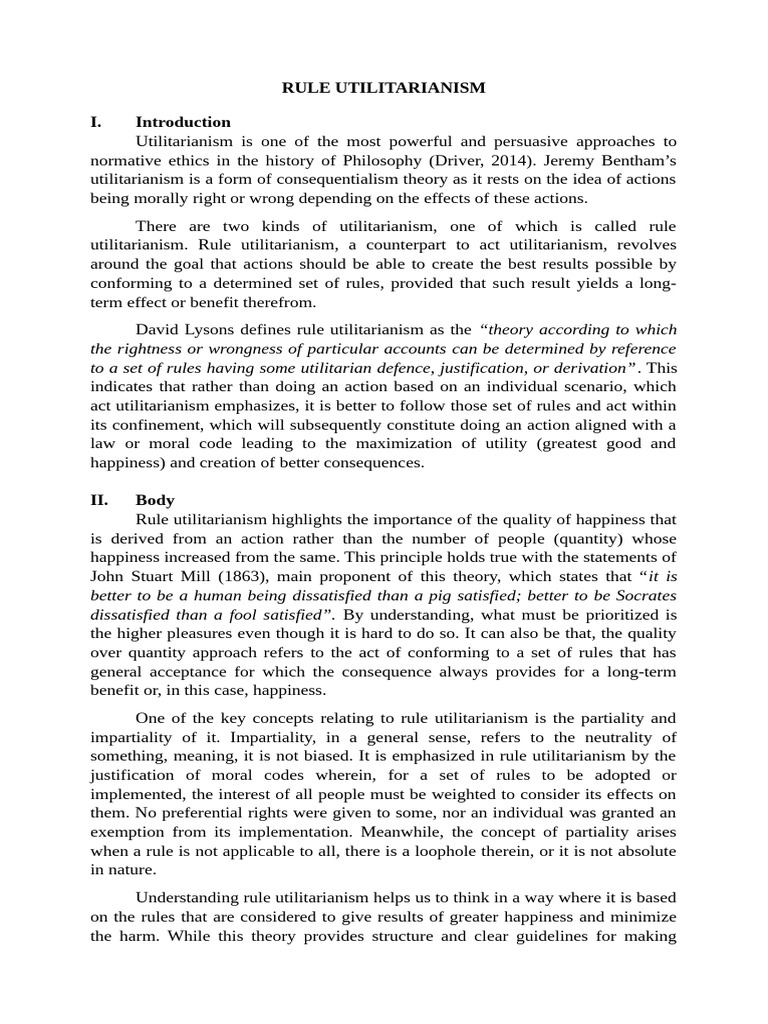 Rule Utilitarianism | PDF | Utilitarianism | Social Psychology