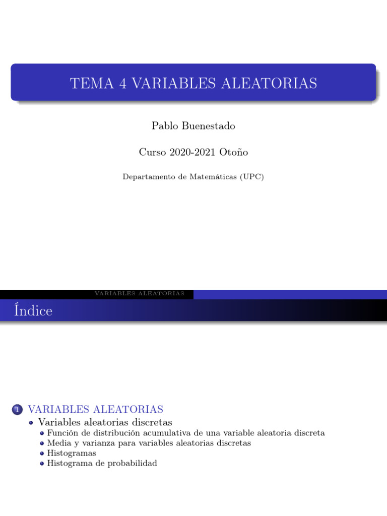 Tema_4_2_Variables_Aleatorias_Discretas | PDF | Variable aleatoria | Distribución de probabilidad