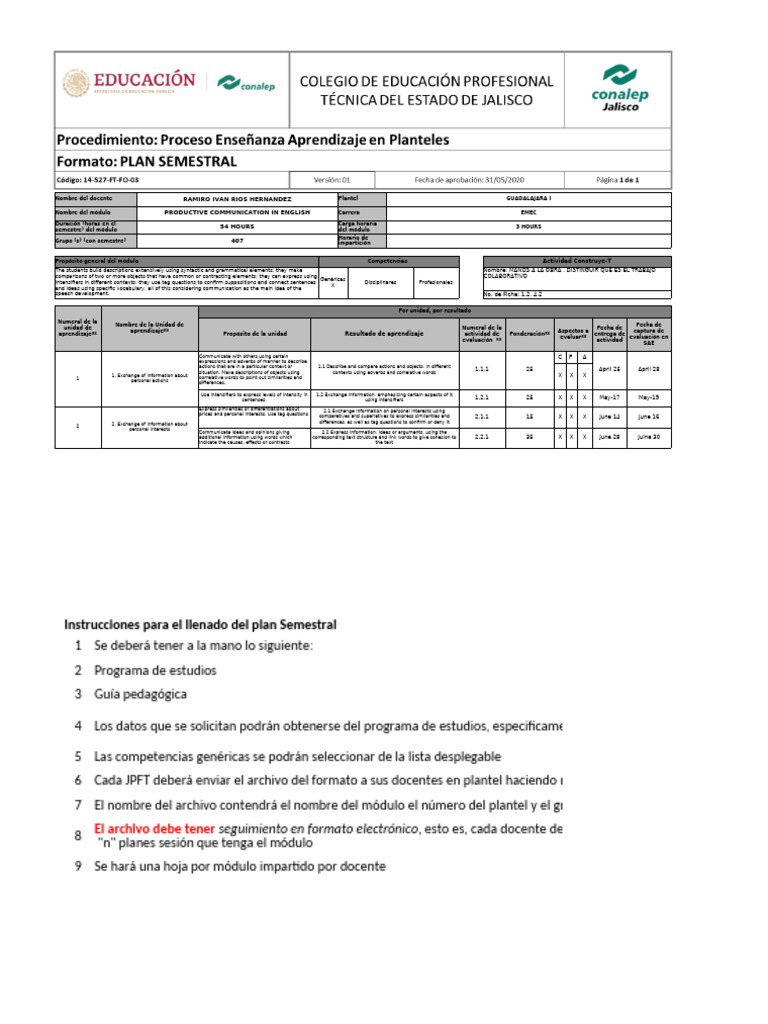 Plan Semestral 407 | PDF