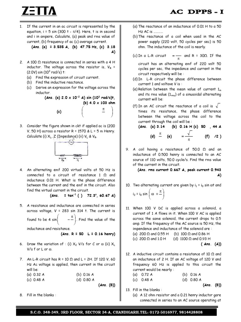 AC Circuit Analysis and Calculations | PDF | Inductor | Inductance