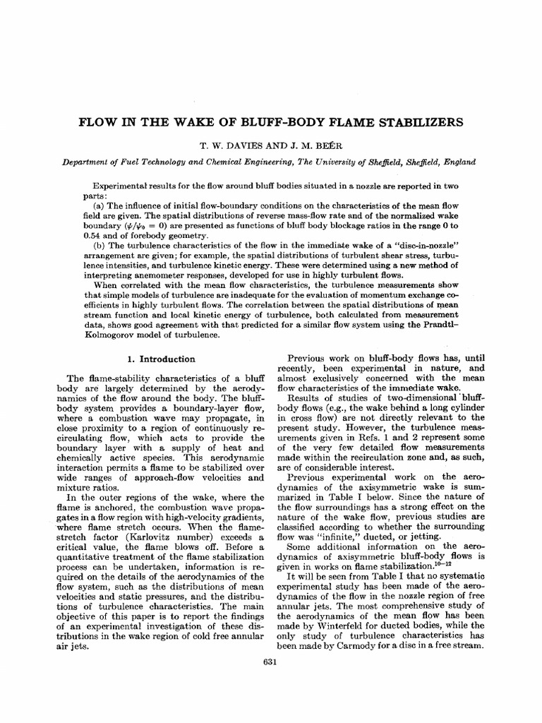 Flow in The Wai of Bluff-Body Flame Stabilizers | PDF | Fluid Dynamics ...