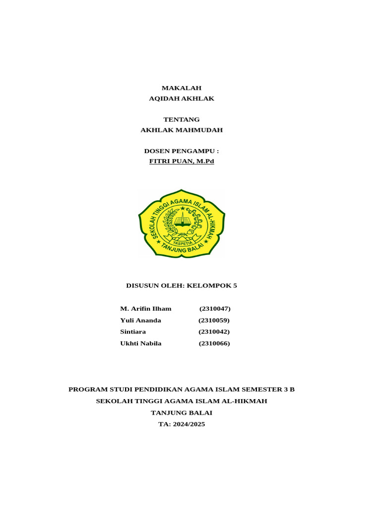 Makalah Aqidah Akhlak Kelompok 5-1 | PDF