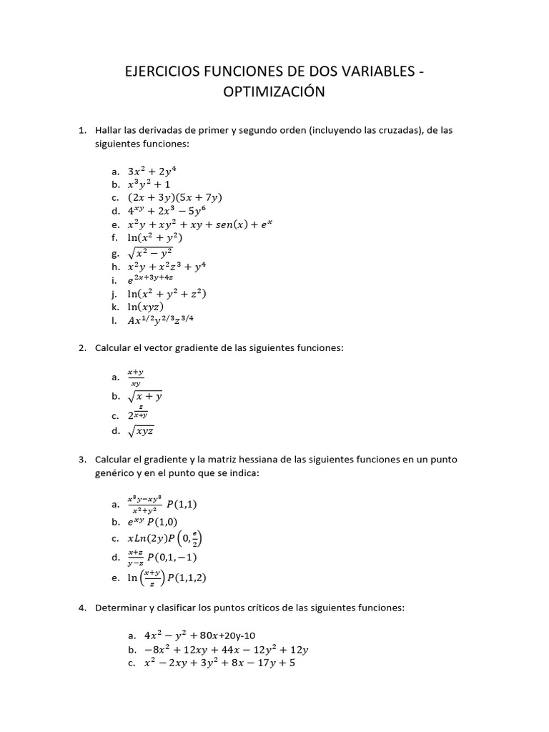 Ejercicios Funciones Varias Variables | PDF | Mercado (economía) | Precios