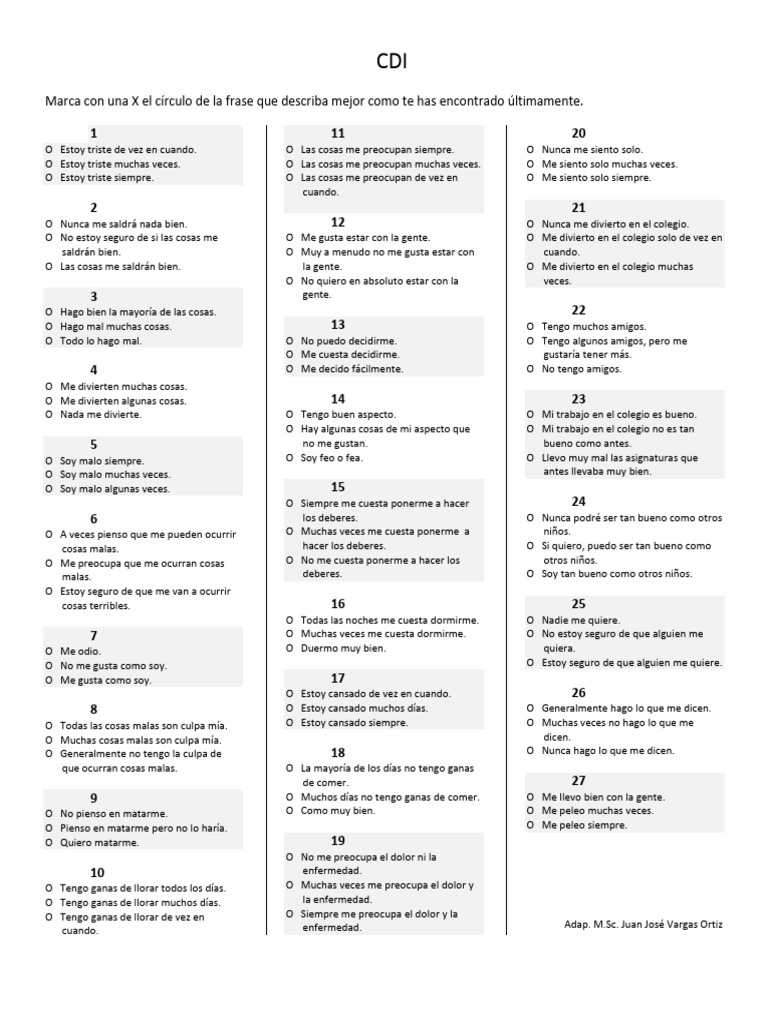 Cuestionario CDI | PDF