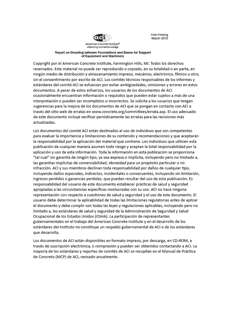 ACI 351 1R 12 Grouting Between Foundations and Bases For Support | PDF ...