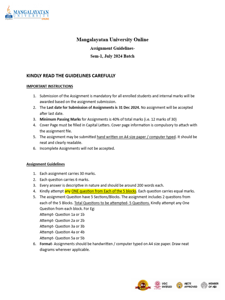 Mangalayatan University Assignment Guidelines | PDF | Computing