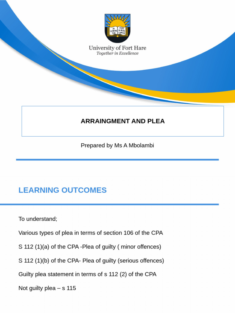 Unit 5 - Arraignment & Pleas | PDF | Plea | Arraignment