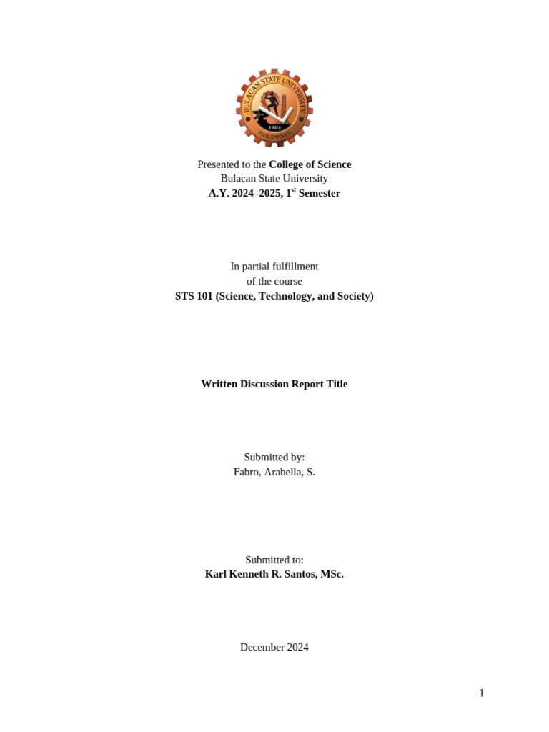 STS 101 - Final Output - Written Discussion Report Template | PDF