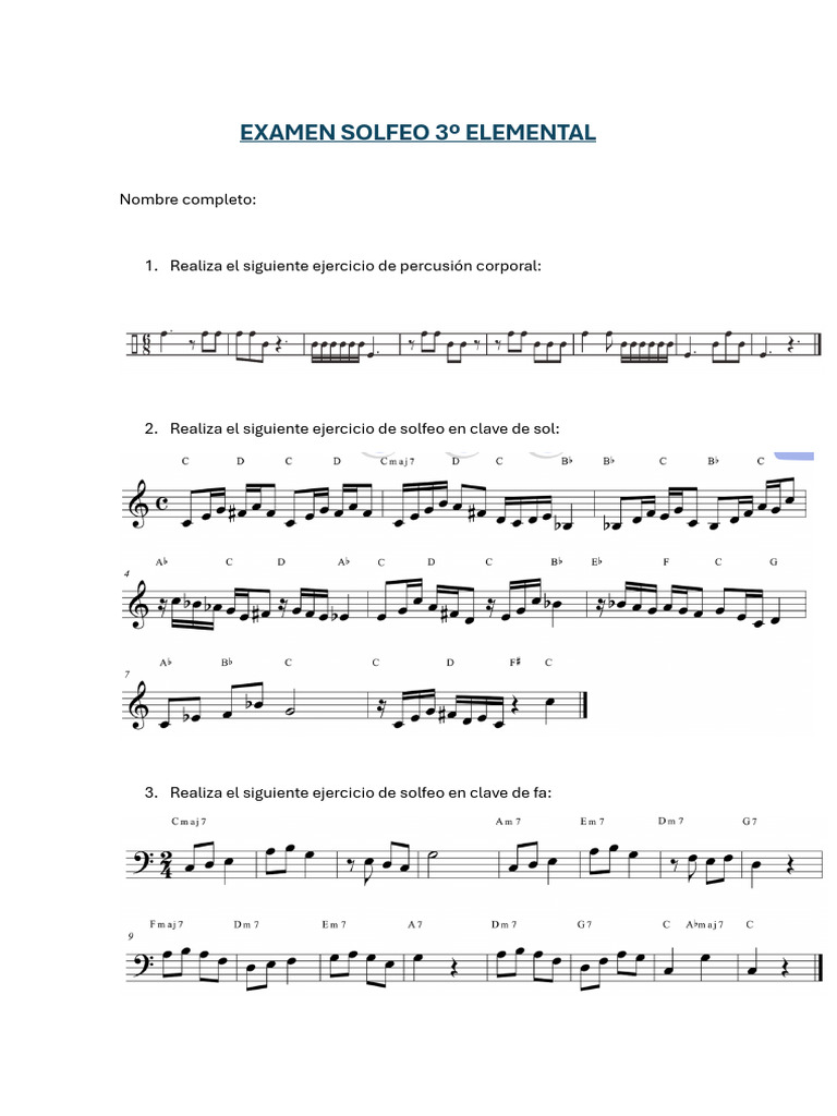 Examen de Solfeo 3º Elemental | PDF