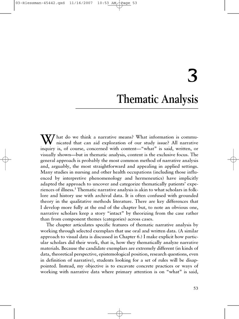 Reismann Thematic Analysis | PDF | Narrative | Sociology