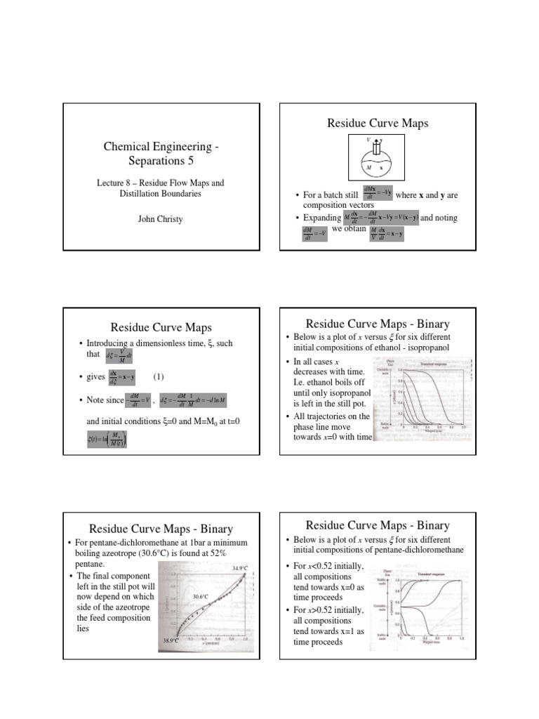 Chemical Engineering - Separations 5 Residue Curve Maps: ξ, such | PDF | Distillation ...