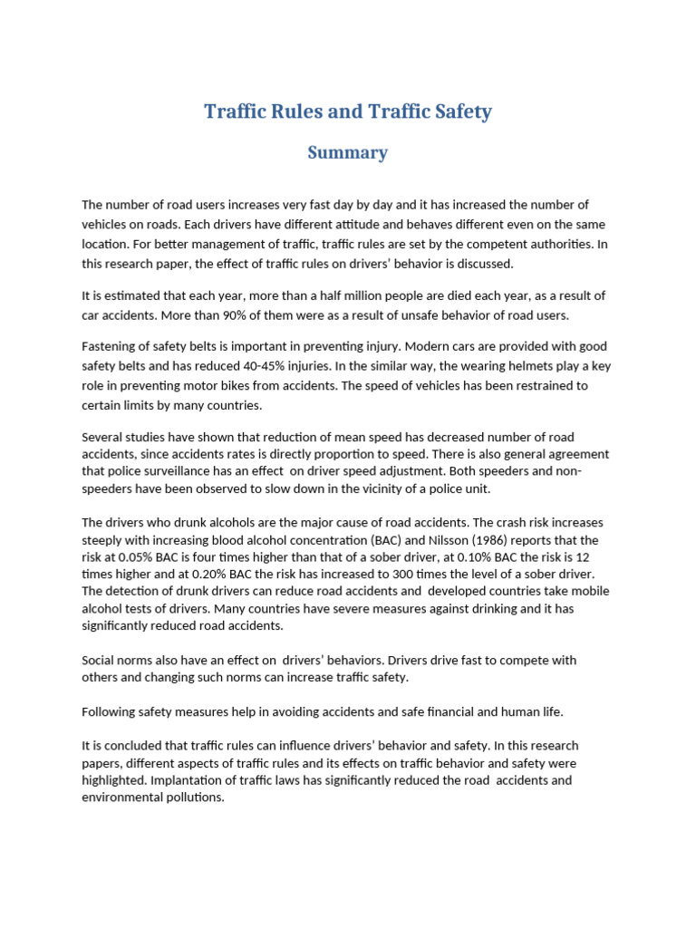 Traffic Rules and Traffic Safety | PDF | Traffic Collision | Traffic