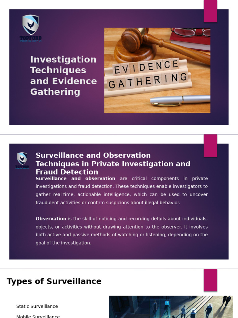 Investigation Techniques and Evidence Gathering | PDF | Surveillance ...
