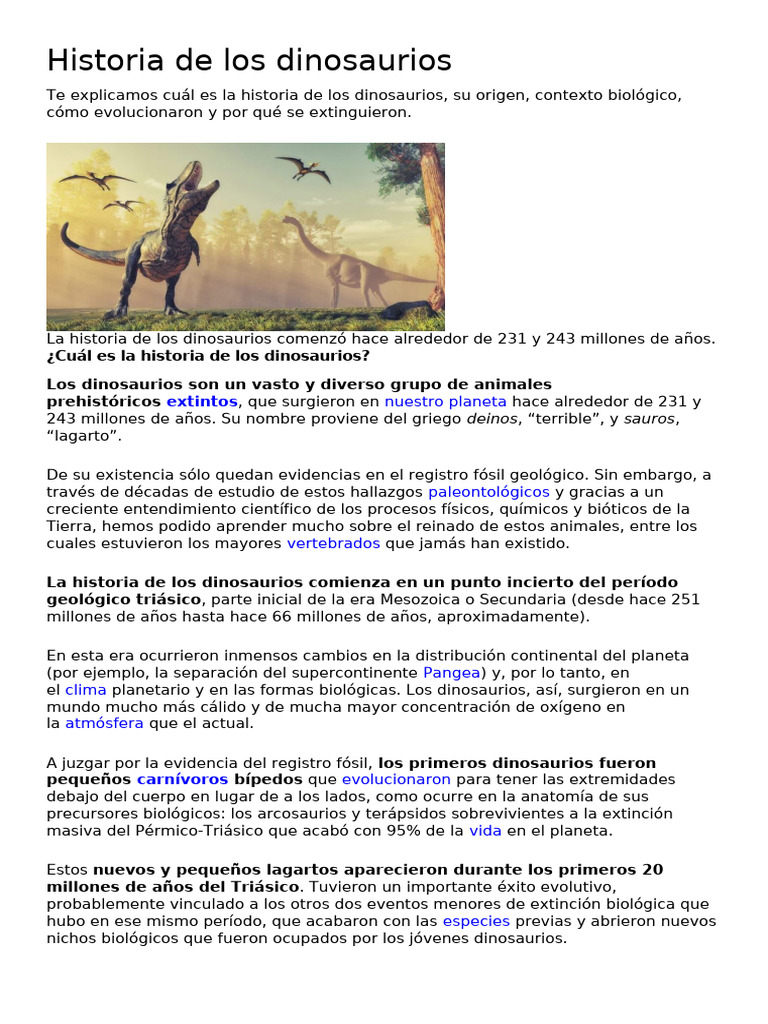 Historia de Los Dinosaurios | PDF | Dinosaurios | Cretáceo