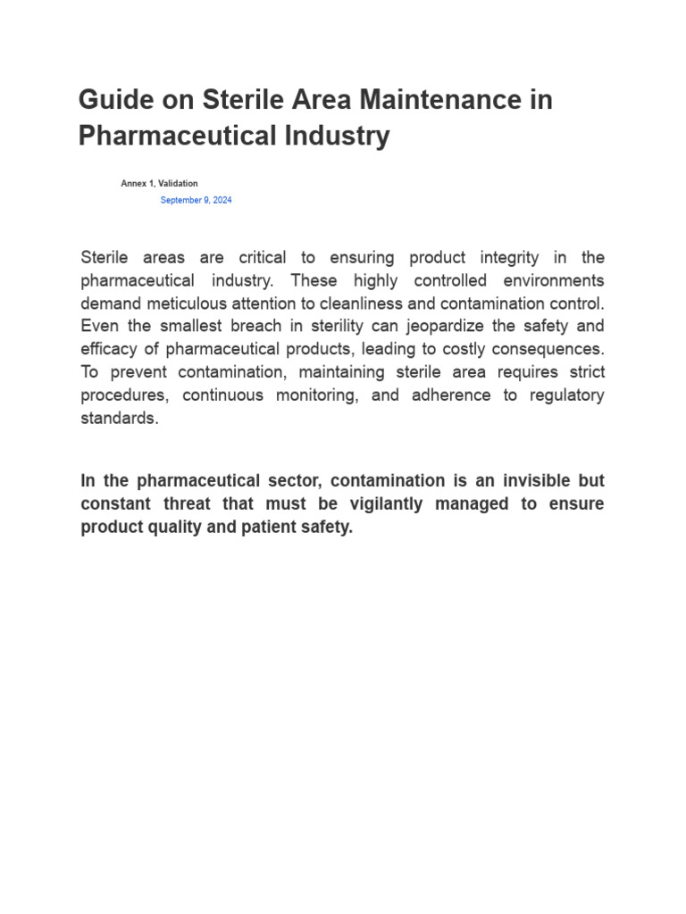 Guide On Sterile Maintenance Area of Pharma Industry | PDF | Hygiene ...