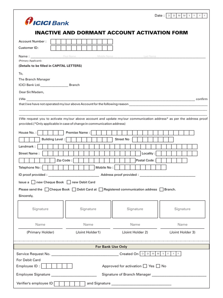 Dormant Account Activation Form | PDF | Cheque