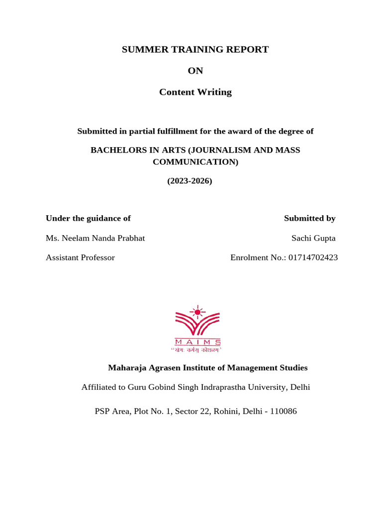 SUMMER TRAINING REPORT (Mine) | PDF | Journalism | Brand