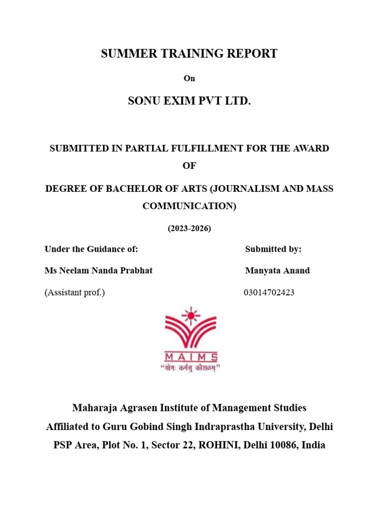 Summer Training Report - Manyata Anand | PDF | Graphic Design | Journalism