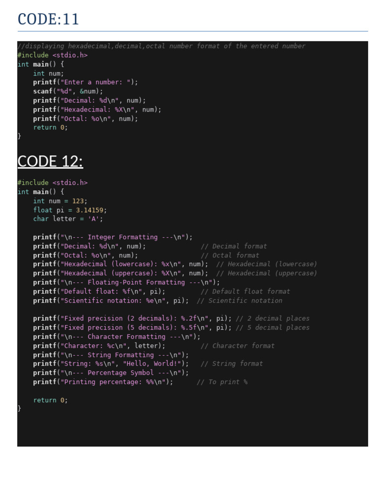 CODE 12:: Main Printf Scanf Printf Printf Printf | PDF | Integer (Computer Science) | Computer ...