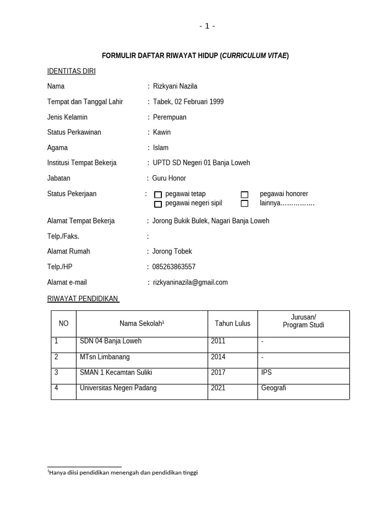 Formulir Daftar Riwayat Hidup Pemohon 0 | PDF
