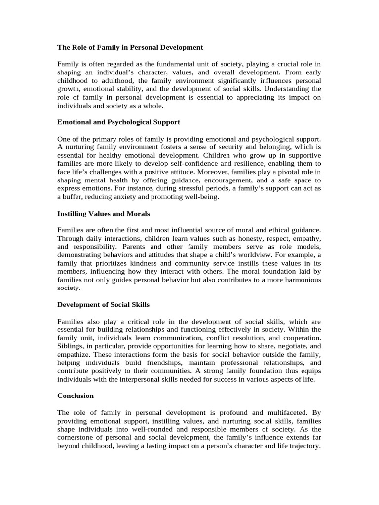 Family in Personal Development | PDF | Family | Social Skills