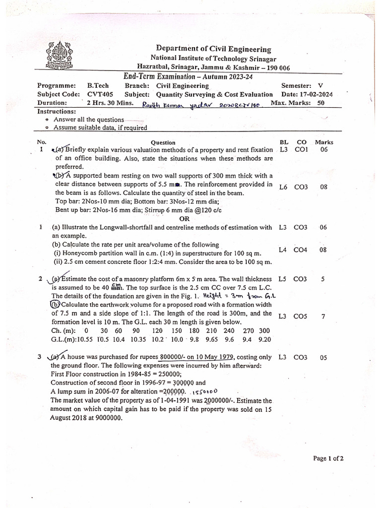 2023 End Term Paper QS&CE | PDF