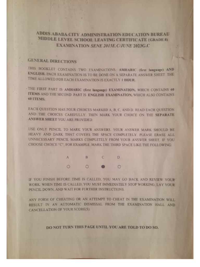 Grade 8 Ministry Exam 2015 | PDF