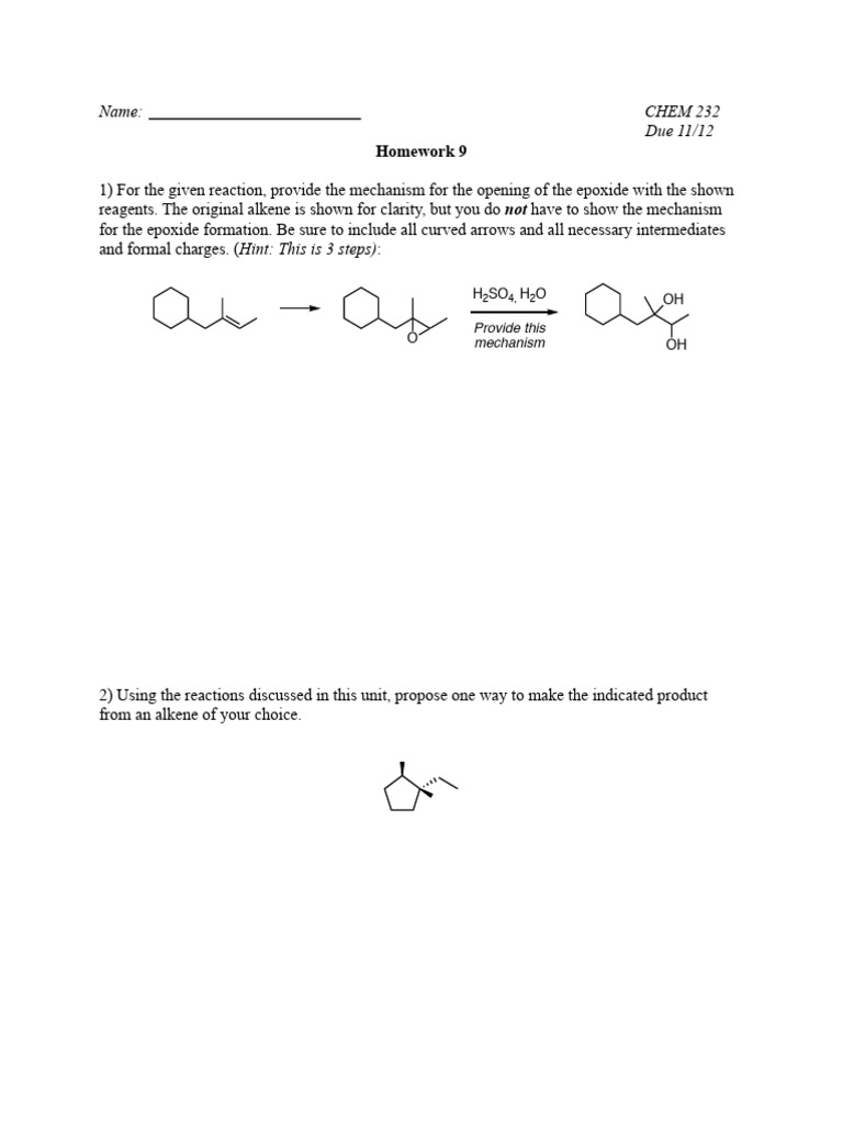 CHEM 232 Homework 9: Reaction Mechanisms | PDF
