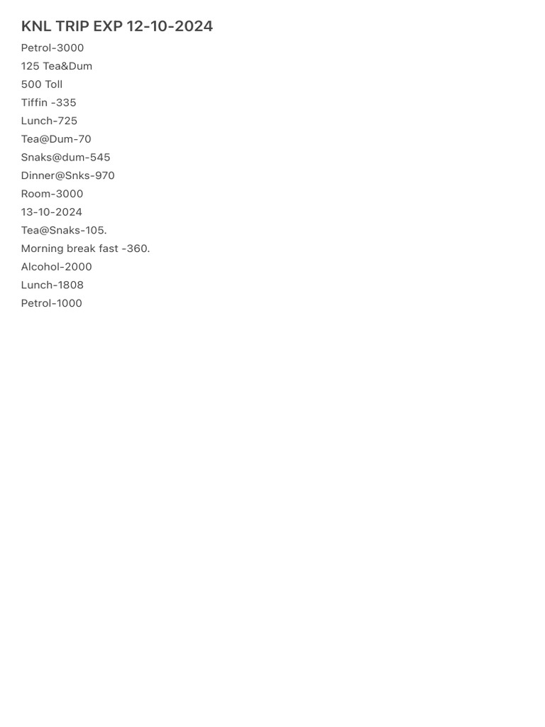 KNL TRIP EXP 12-10-2024 | PDF