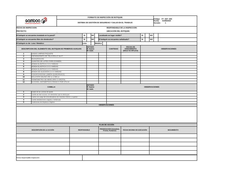 Formato Inspeccion de Botiquin | PDF