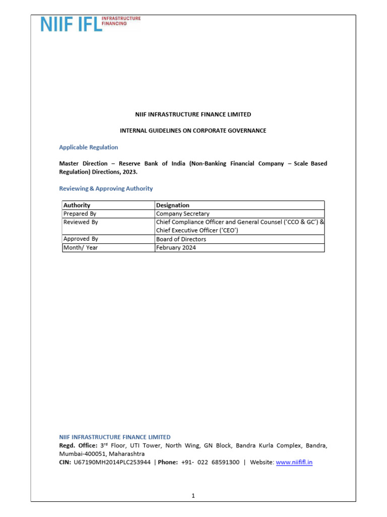 Internal Guidelines On Corporate Governance | PDF | Audit Committee | Audit
