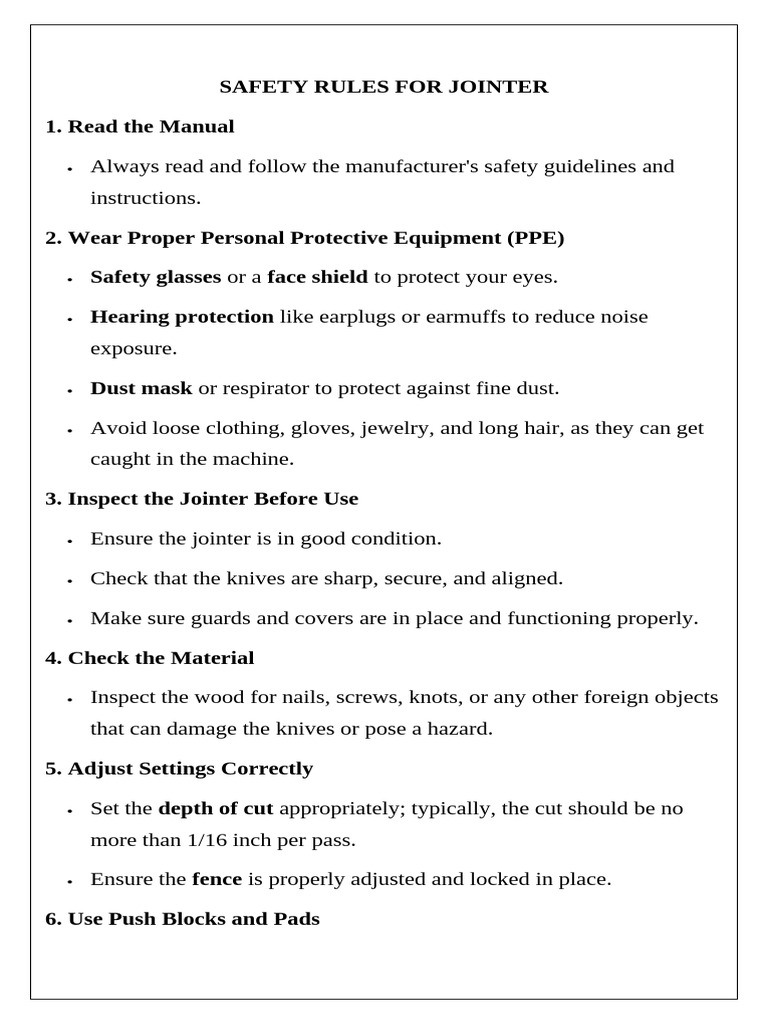 Jointer Safety Guide for Woodworkers | PDF