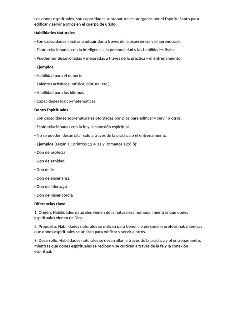 Dones Espirituales vs. Talentos Naturales | PDF | Creencia religiosa y ...
