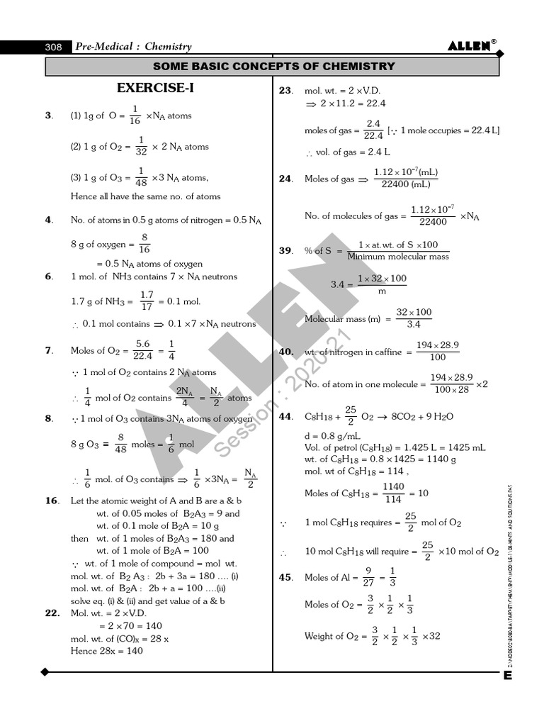 01 Chemistry Hint & Solutions. | PDF | Mole (Unit) | Gases