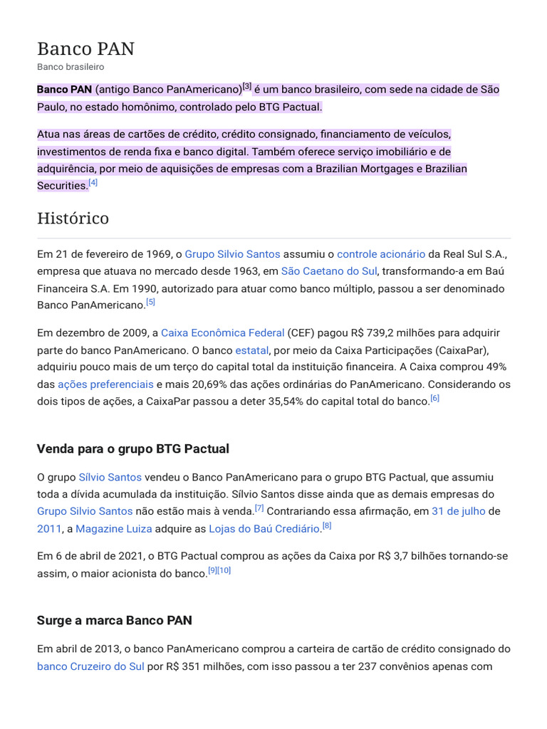 Banco PAN – Wikipédia, A Enciclopédia Livre | PDF | Serviços ...
