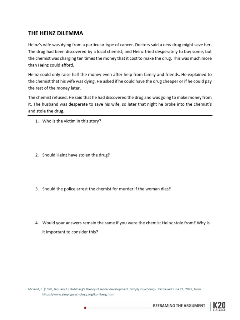 The Heinz Dilemma-Reframing The Argument | PDF