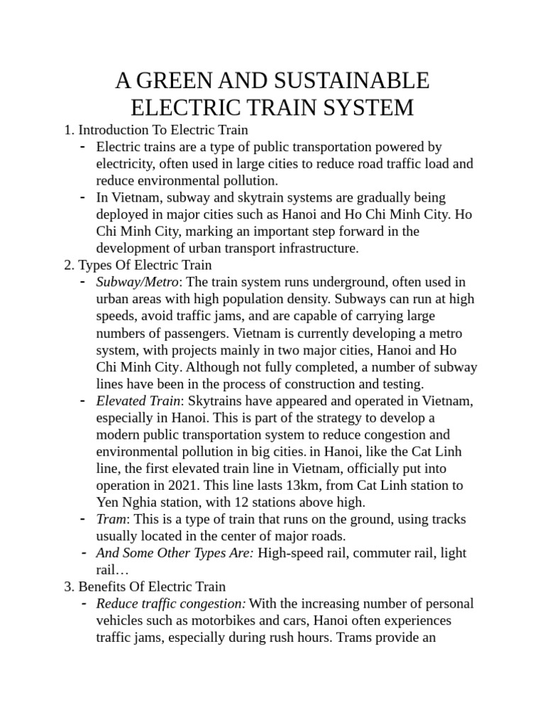 A GREEN AND SUSTAINABLE ELECTRIC TRAIN SYSTEM | PDF | Train | Rapid Transit