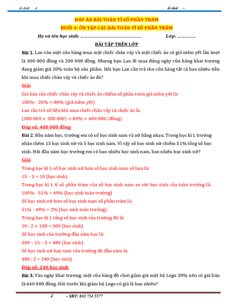 Bc5.2b2 - Luyện Tập Tỉ Số Phần Trăm | PDF