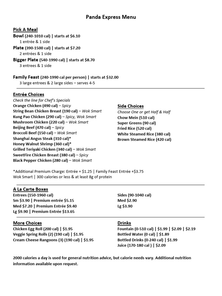 Panda Express Menu | PDF