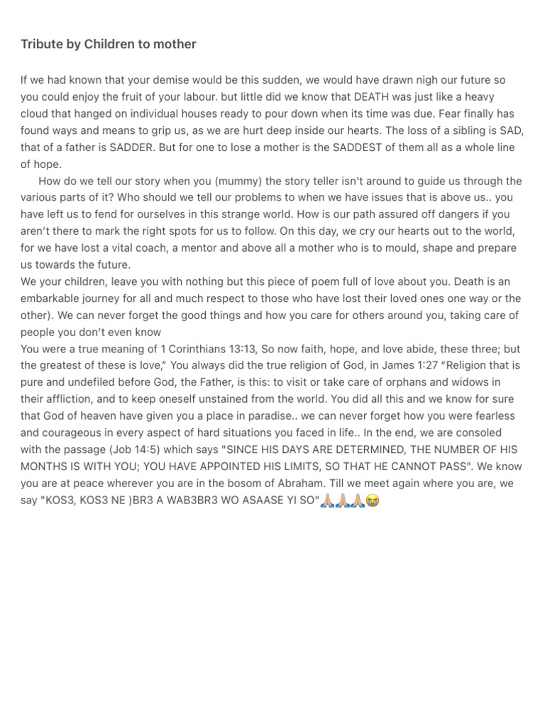 Heartfelt Tribute Poem to Mother | PDF