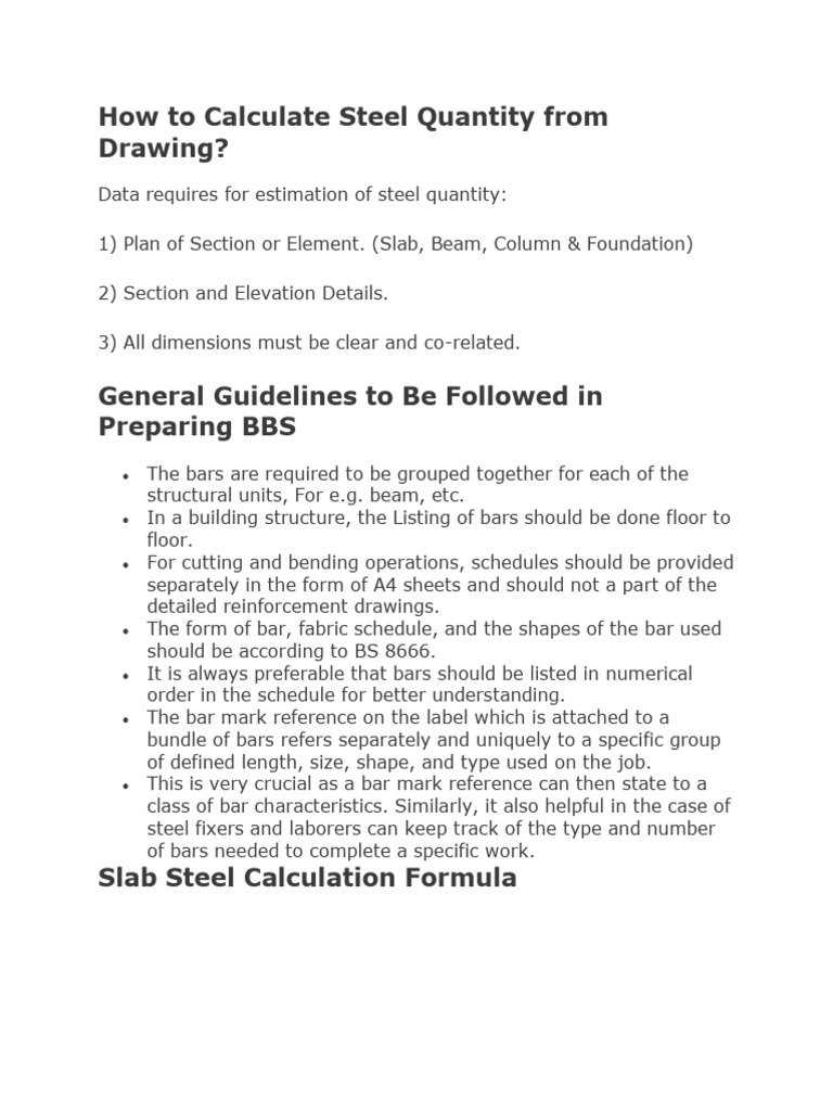 Steel Quantity Calculation for Slabs | PDF | Concrete | Composite Material
