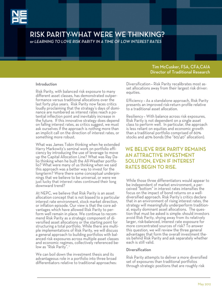 Risk Parity - What Were We Thinking | PDF