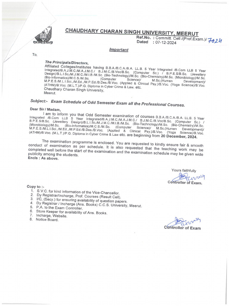 Date Sheet Professional Odd Semester Dec-2024 | PDF