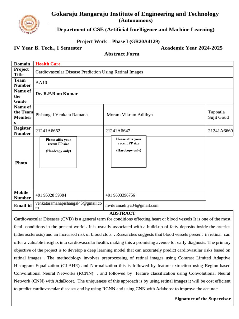 Major Project - Abstract Form - Version 2.0 - AIML - Phase 1 - Nov 2024 | PDF | Cardiovascular ...