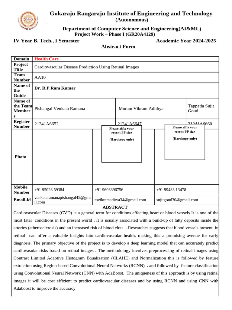 MINI Project - Abstract Form[1] | PDF | Cardiovascular Diseases ...