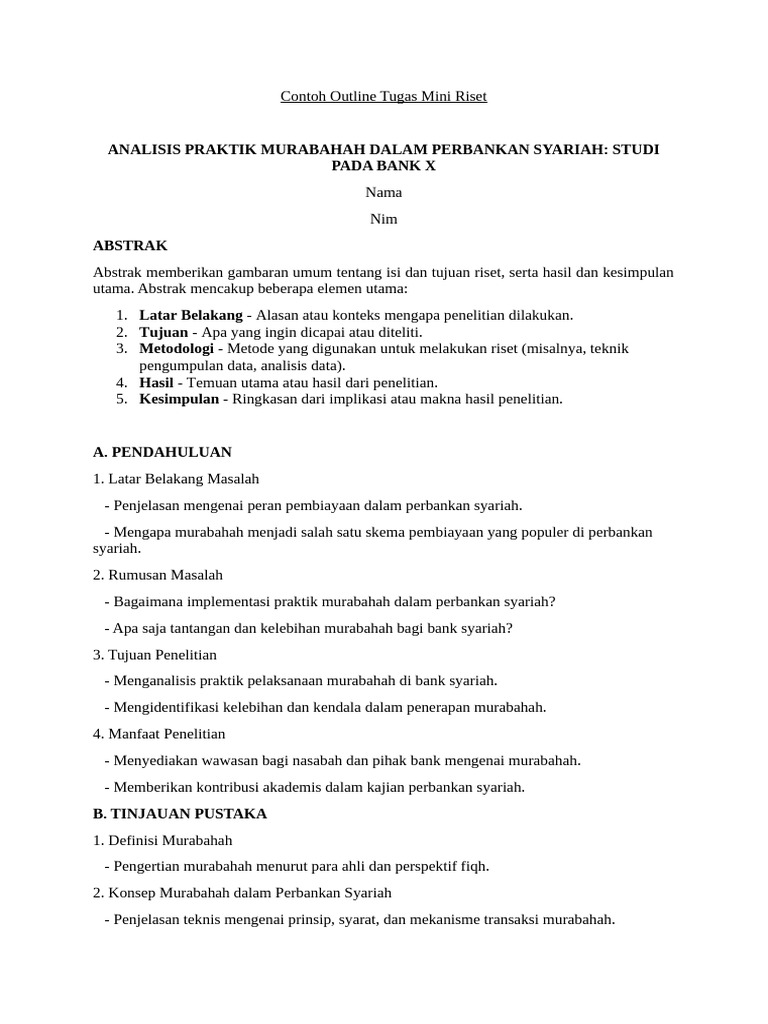 Contoh Outline Tugas Mini Riset | PDF